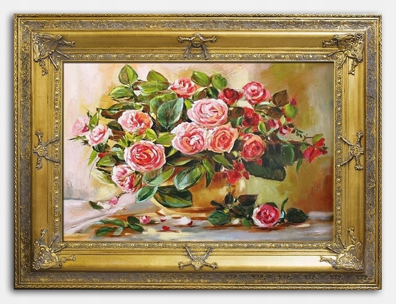 OBRAZ OLEJNY RĘCZNIE MALOWANY KWIATY - RÓŻE 90x120 12576096337 - Allegro.pl
