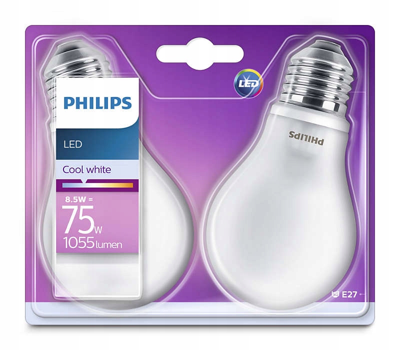 2x ŻARÓWKA LED E27 8,5W =75W 4000K 1055lm PHILIPS - 7256817671 - oficjalne archiwum Allegro