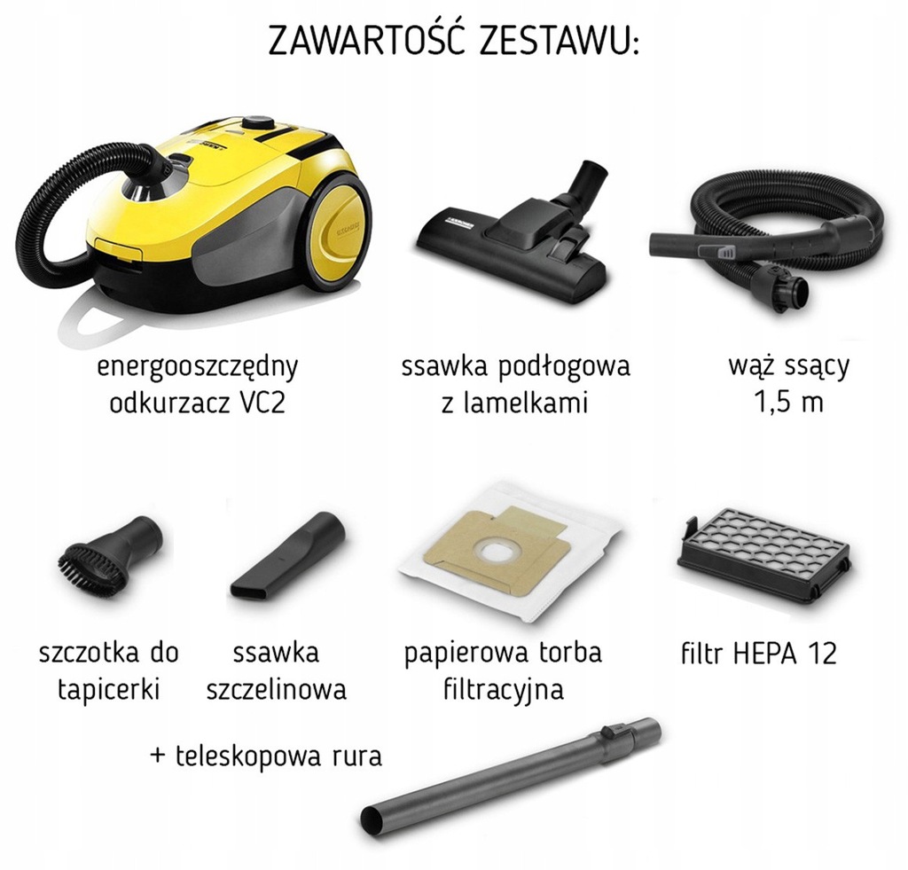 MOCNY ODKURZACZ DOMOWY KARCHER VC2 700W HEPA HOME - 6965312141 - oficjalne archiwum Allegro