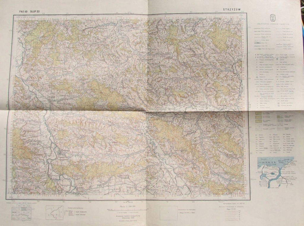 STRZYŻÓW MAPA WIG 1938 Mapa barwna w skali 1:100 - 7500393644 ...