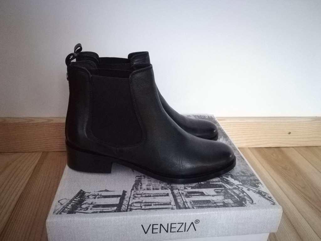 VENEZIA botki skórzane czarne 38 SZTYBLETY skóra - 7176276965 ...