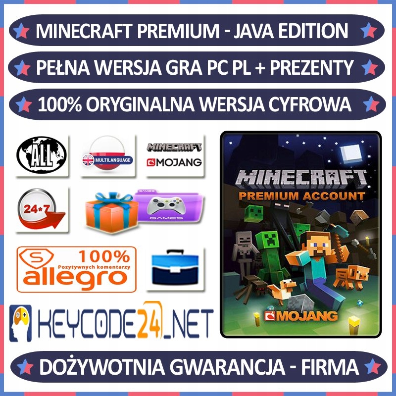 MINECRAFT PREMIUM GIFT CODE PC PEŁNA WERSJA 24/7 - 6816890230 ...